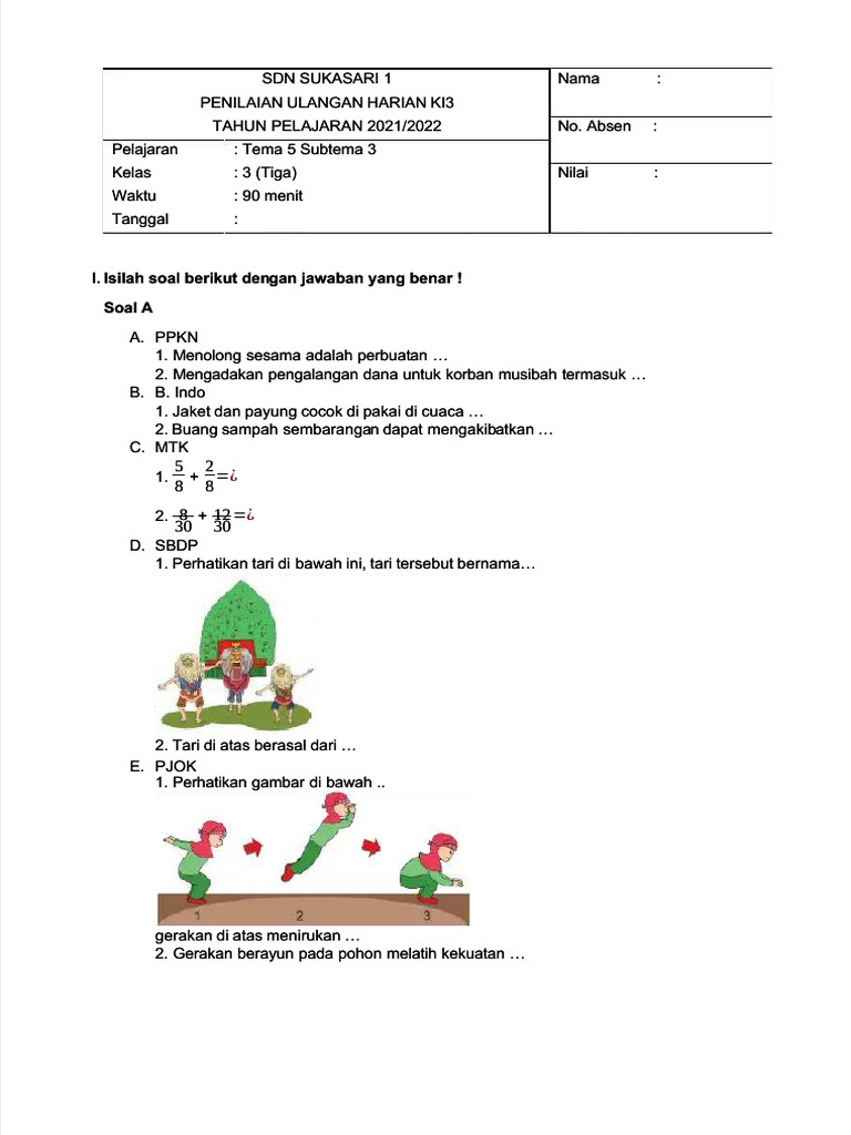 PDF Soal Kelas 3 Tema 5 Sub 3 Compress | PDF