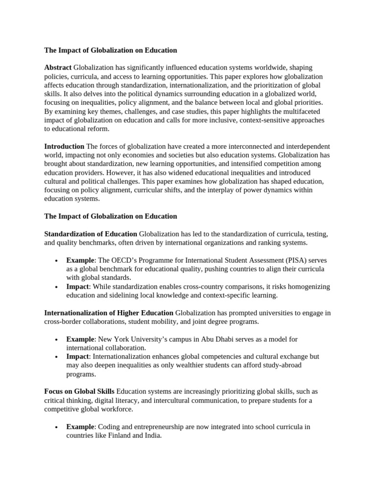 The Globalization of Education | PDF | Globalization | Science ...