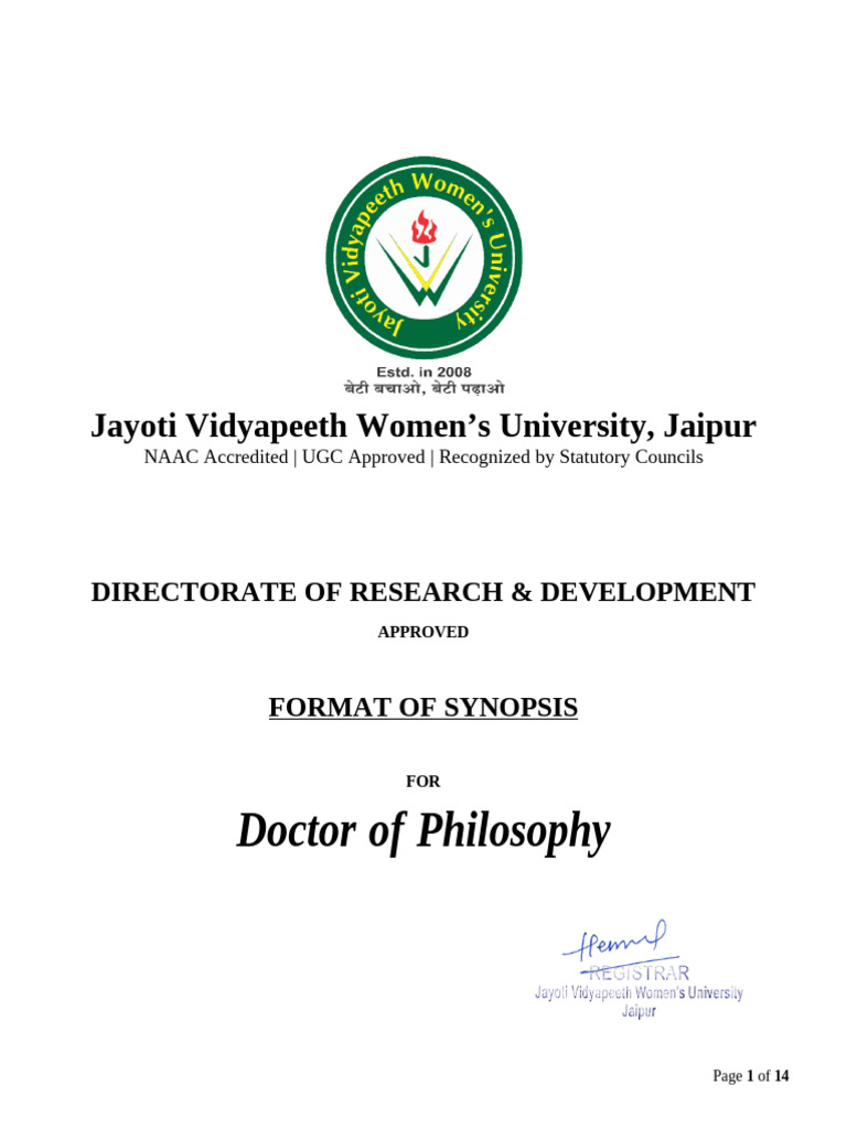 Format For Submission of Synopsis of PHD | PDF | Thesis | Doctor Of ...