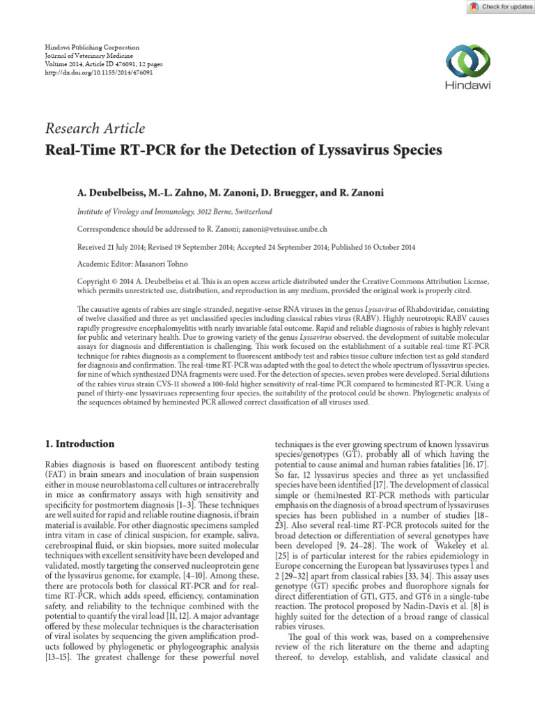 Journal of Veterinary Medicine - 2014 - Deubelbeiss - Real‐Time RT‐PCR for the Detection of ...