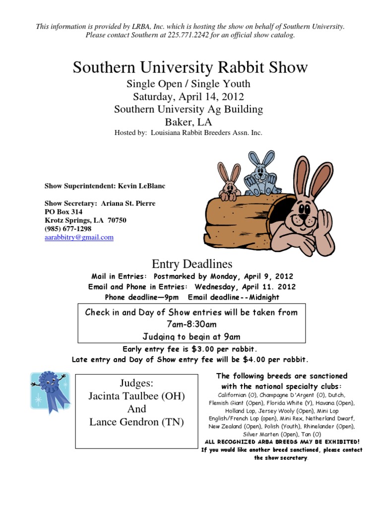 Southern University Rabbit Show Details | PDF | Rabbits And Hares | Lagomorphs