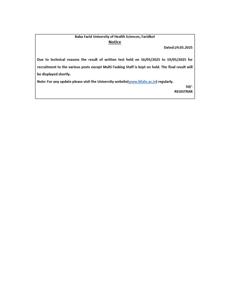 Notice Result Hold | PDF