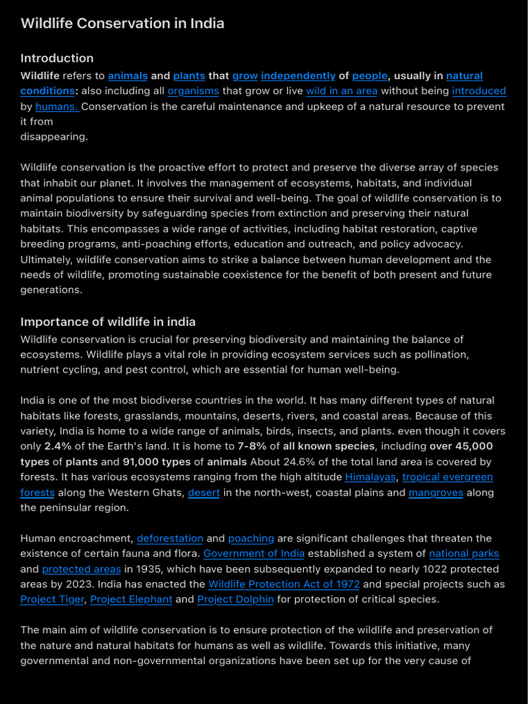 Wildlife Conservation Efforts in India | PDF | Conservation Biology ...