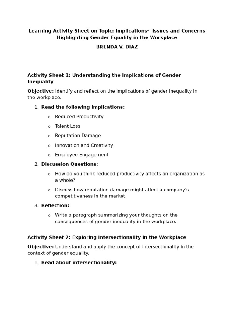 Learning Activity Sheet On Topic | PDF | Intersectionality | Gender