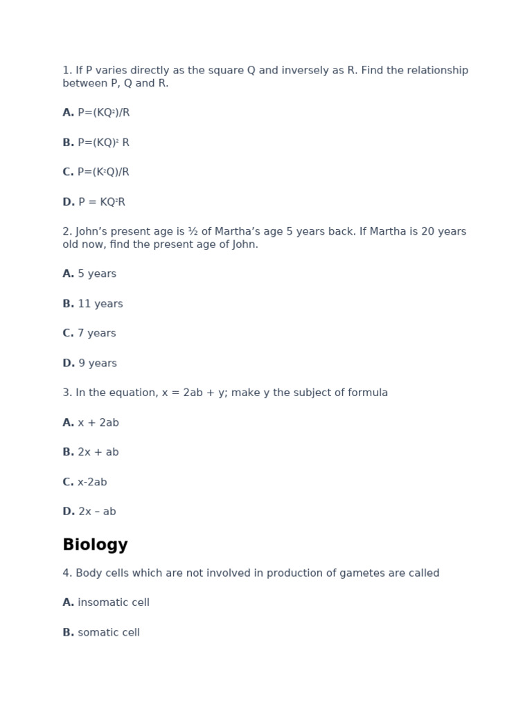 Math and Science Problem Set Solutions | PDF