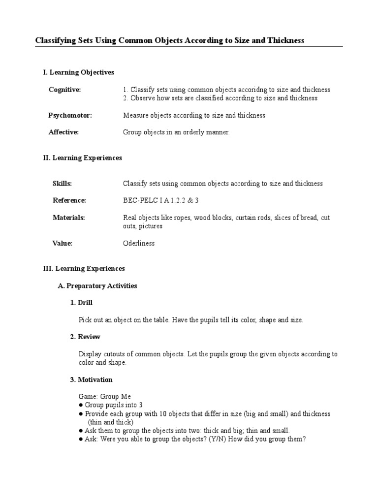 Classifying Objects by Size and Thickness | PDF | Neuropsychology ...