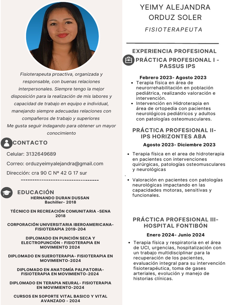 Curriculum Vitae Profesional Mujer Con Iconos Moderno Beige y Blanco (1) | PDF | Terapia física ...