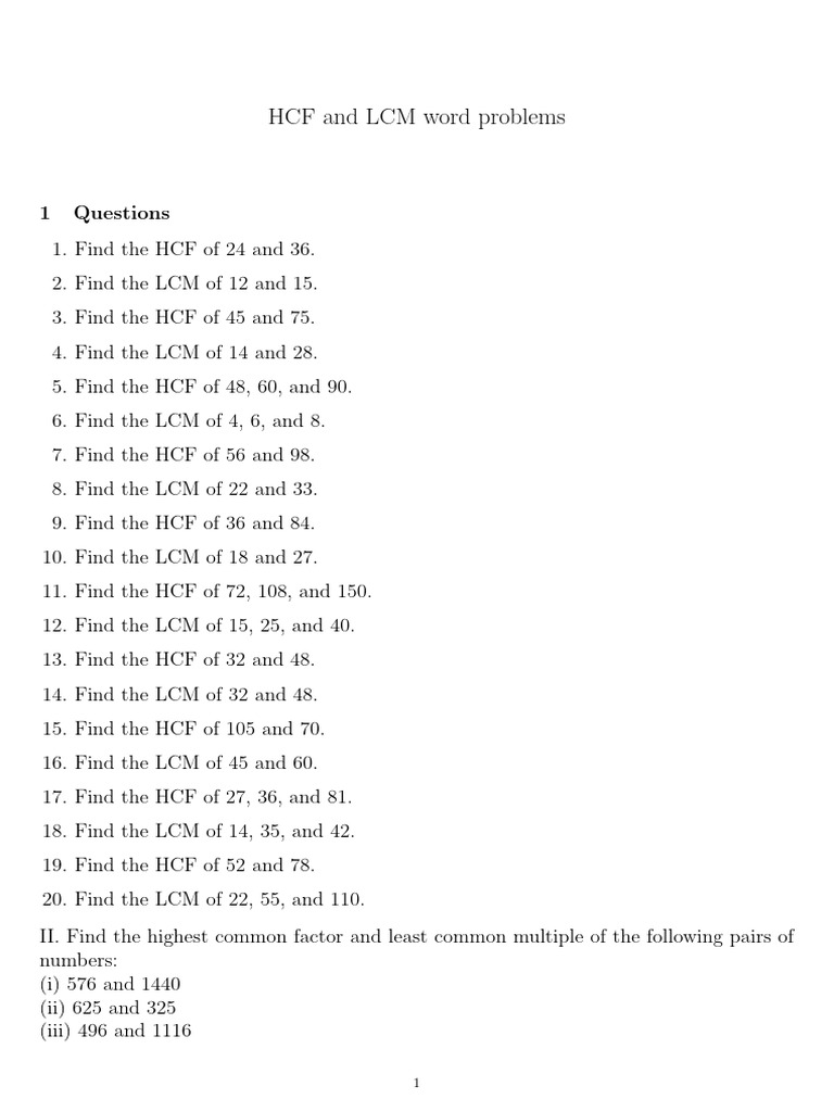 HCF and LCM Word Problems | PDF | Discrete Mathematics | Number Theory