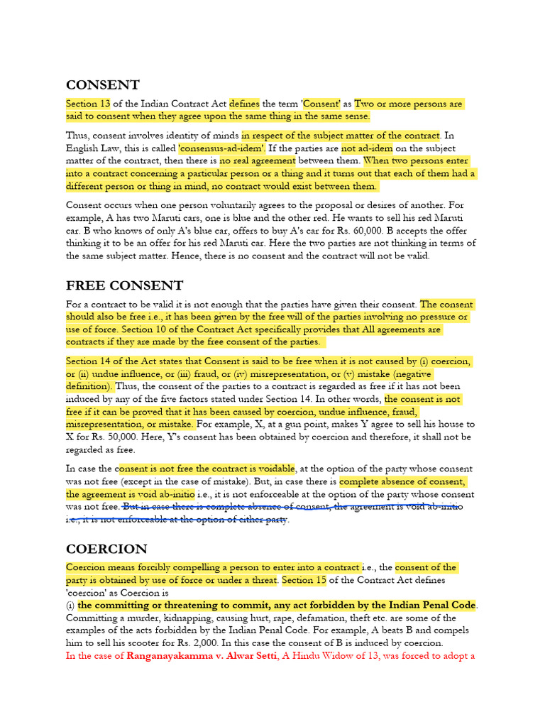 CONSENT - Module 4 Contract | PDF | Misrepresentation | Annulment