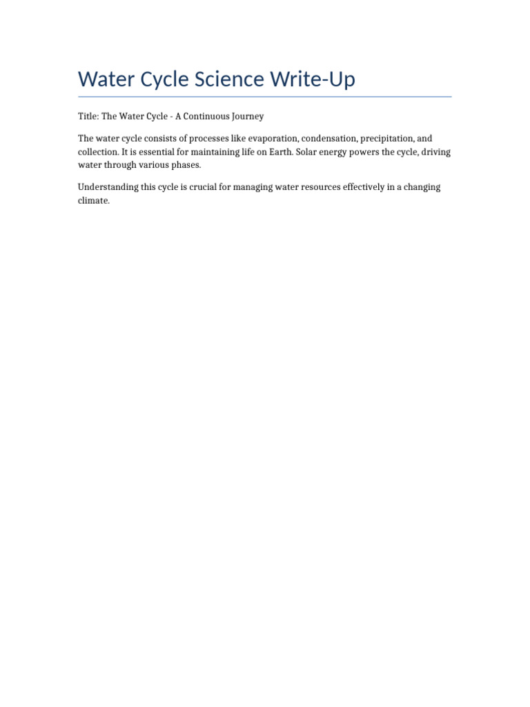 Water Cycle Science Write-Up | PDF