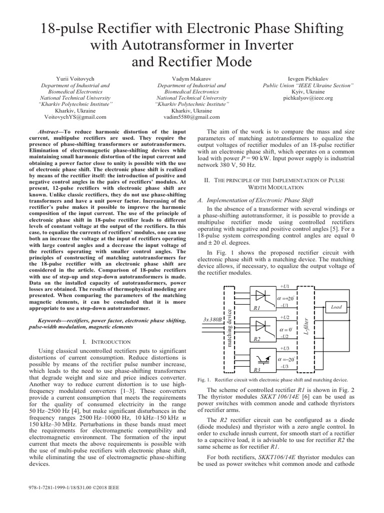 18-Pulse Rectifier With Electronic Phase Shifting With Autotransformer ...