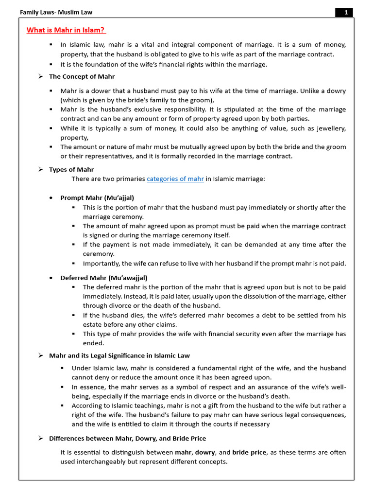 Muslim Laws What Is Mahr in Islam | PDF | Child Custody | Inheritance