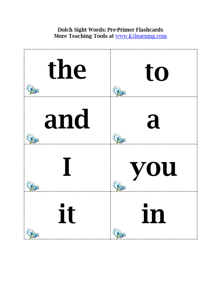 Pre-Primer Dolch Flashcards PDF | PDF