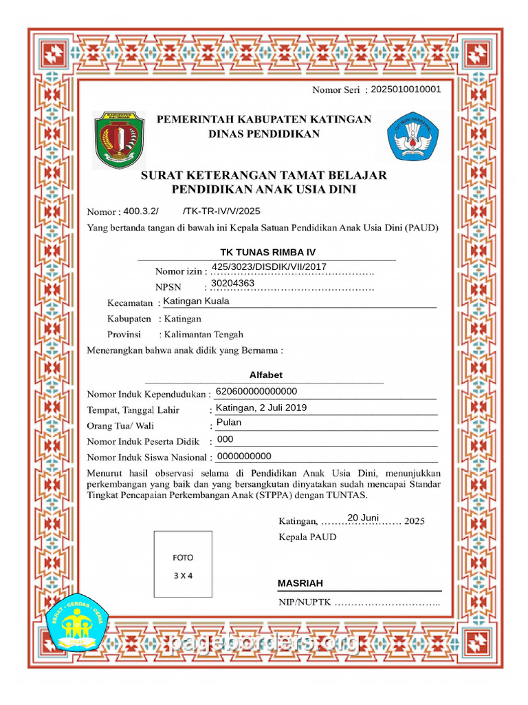 SKTB PAUD 20 Juni 2025 Kab. Katingan | PDF