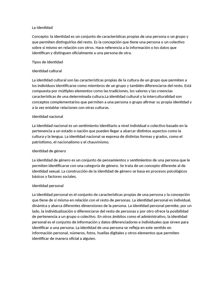 Tipos y Conceptos de Identidad | PDF