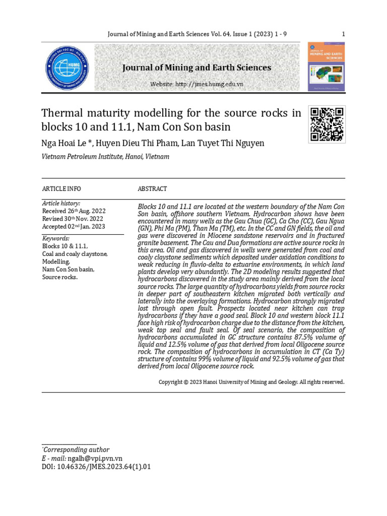 Thermal Maturity Modelling For The Source Rocks in Blocks 10 and 11.1 ...