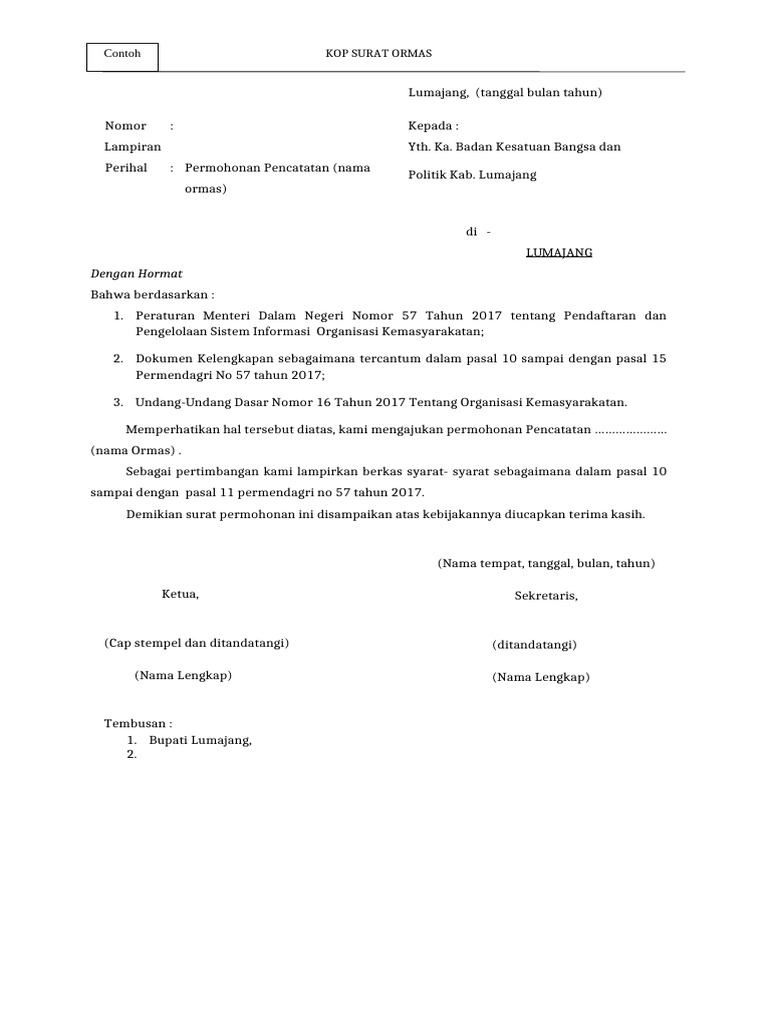 FORM Permohonan SKT Ormas LSM 04 | PDF