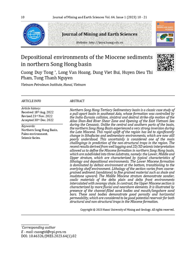 Depositional Environments of The Miocene Sediments in Northern Song Hong Basin | PDF ...
