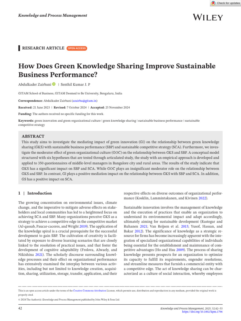 Knowl Process Manag - 2024 - Zairbani - How Does Green Knowledge ...