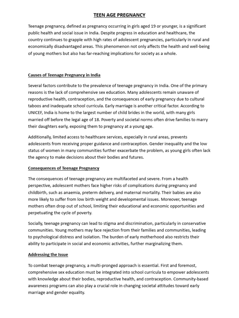 Teen Age Pregnancy Essay | PDF | Teenage Pregnancy | Pregnancy