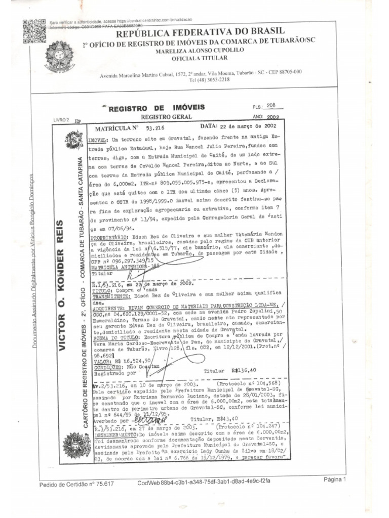 REGISTRO DE IMOVEIS-ITR-809.005.975-a | PDF