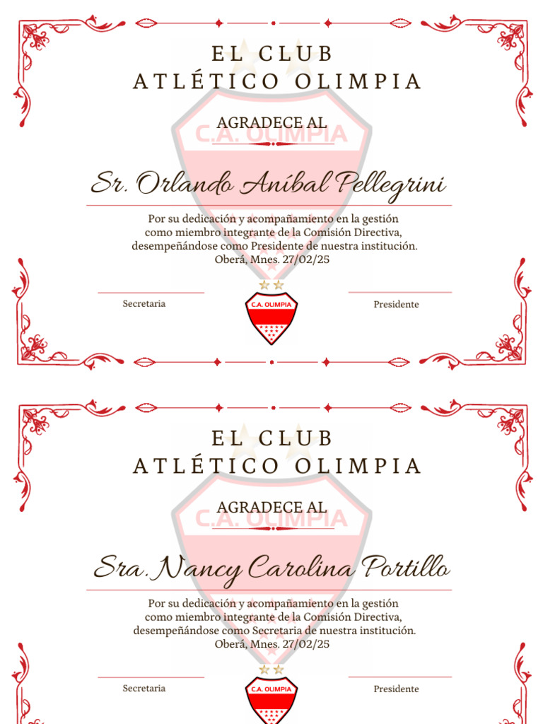Certificados Club Olimpia-2 | PDF