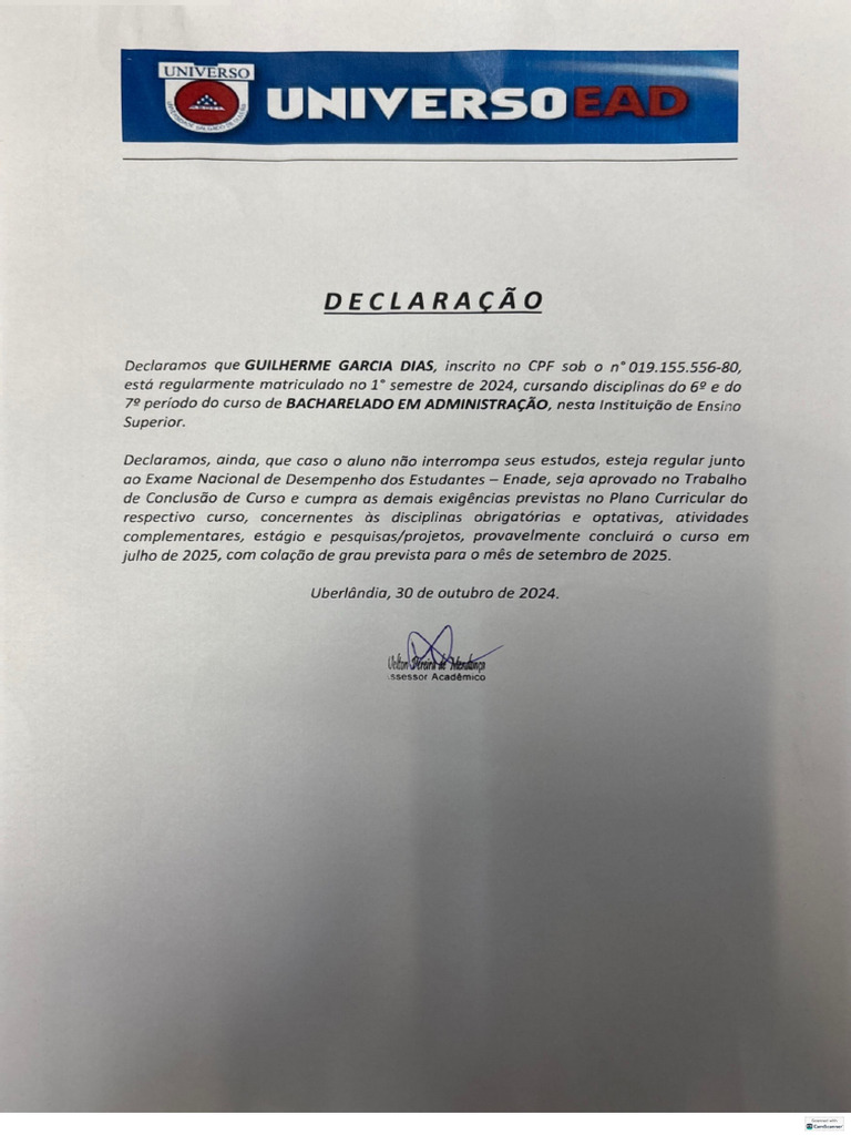 Comprovante de Escolaridade | PDF