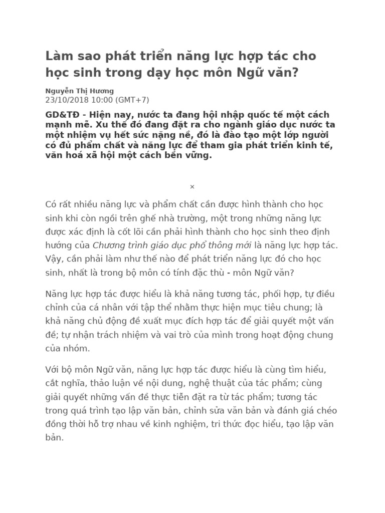 (Bài Báo) Làm Sao Phát Triển Năng Lực Hợp Tác Cho Học Sinh Trong Dạy ...