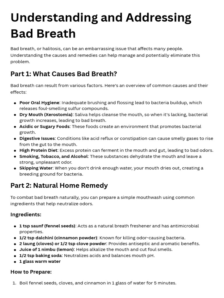 Causes and Remedies for Bad Breath | PDF