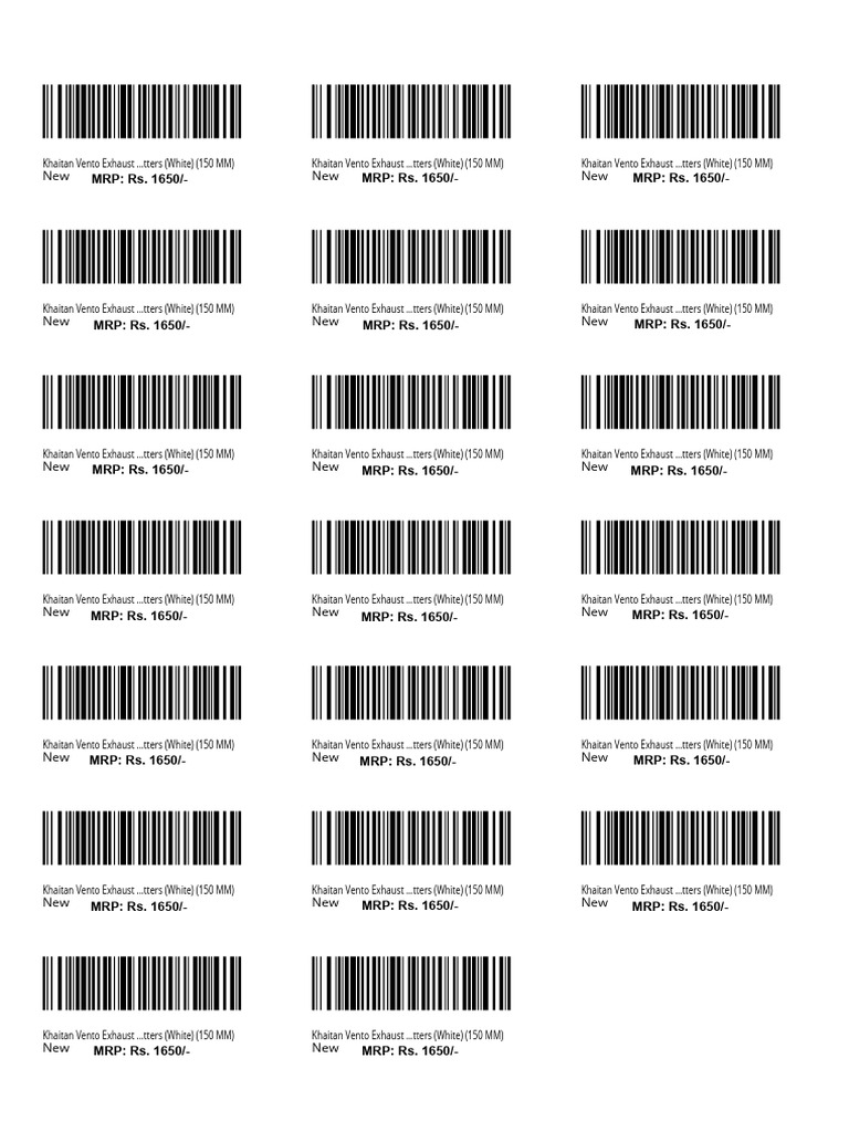 Vento - WH - 150mm - PO1 SKU Labels With MRP | PDF