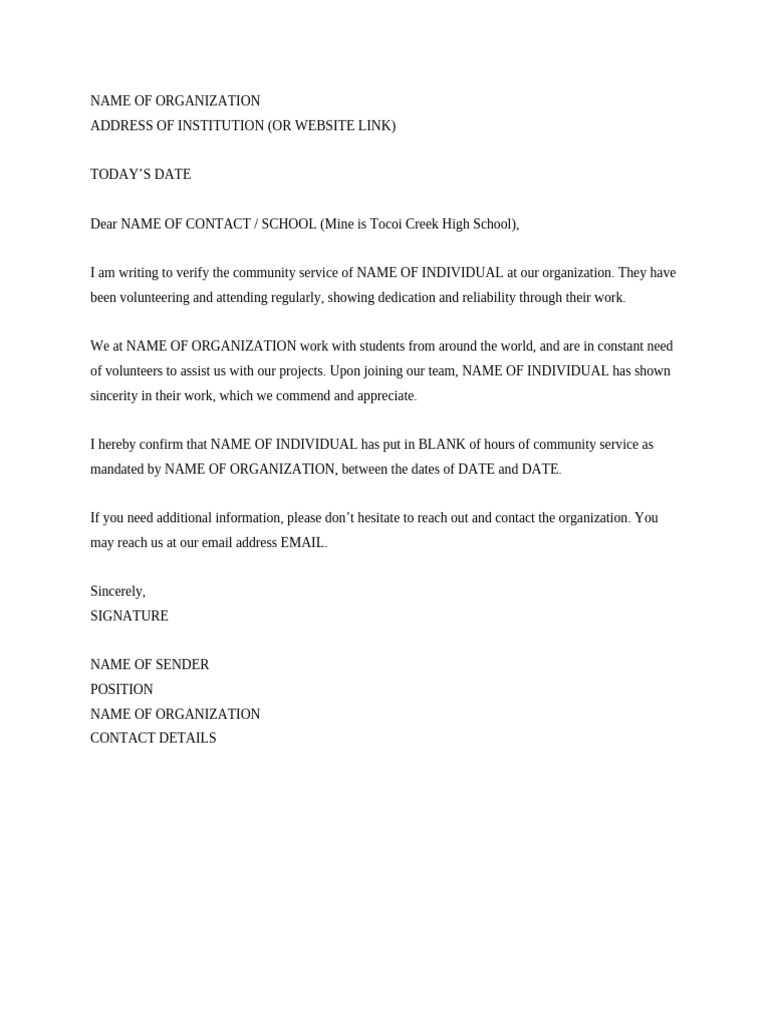 Volunteer Service Verification Letter | PDF