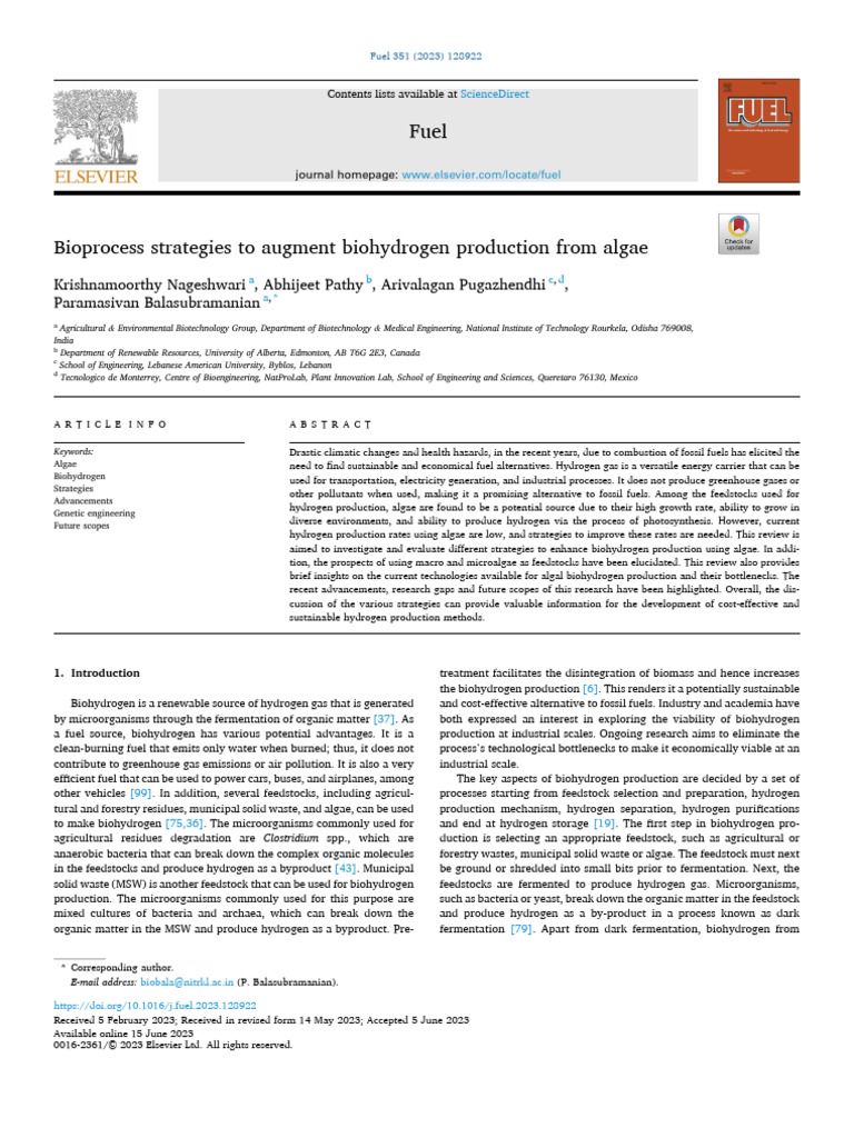 Enhancing Biohydrogen from Algae Strategies | PDF | Biofuel | Algae Fuel