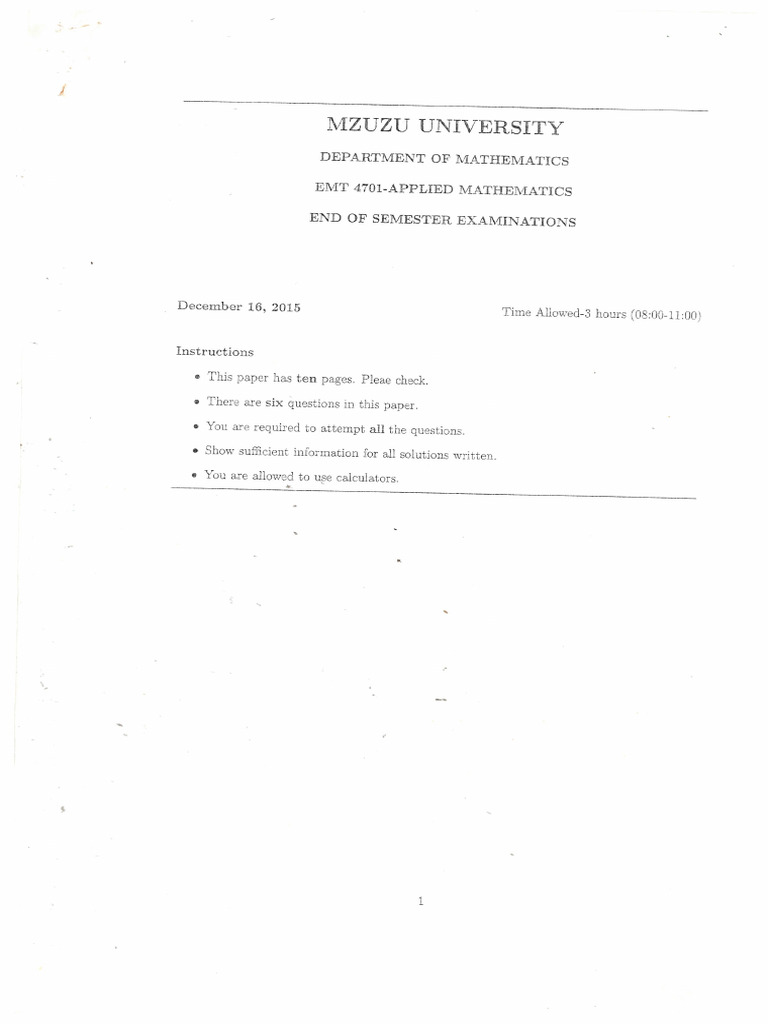 EMT 4701 Applied Mathematics End of Semester Examination December 2015 ...