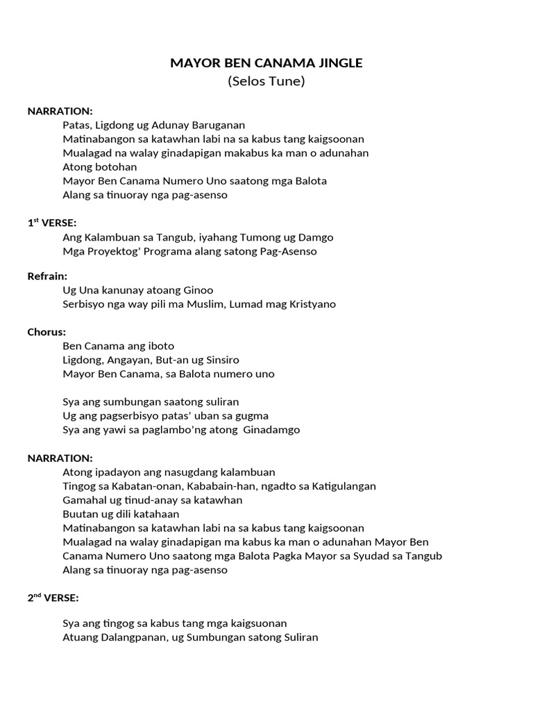 Mayor Ben Canama Jingl - Selos Tunee | PDF