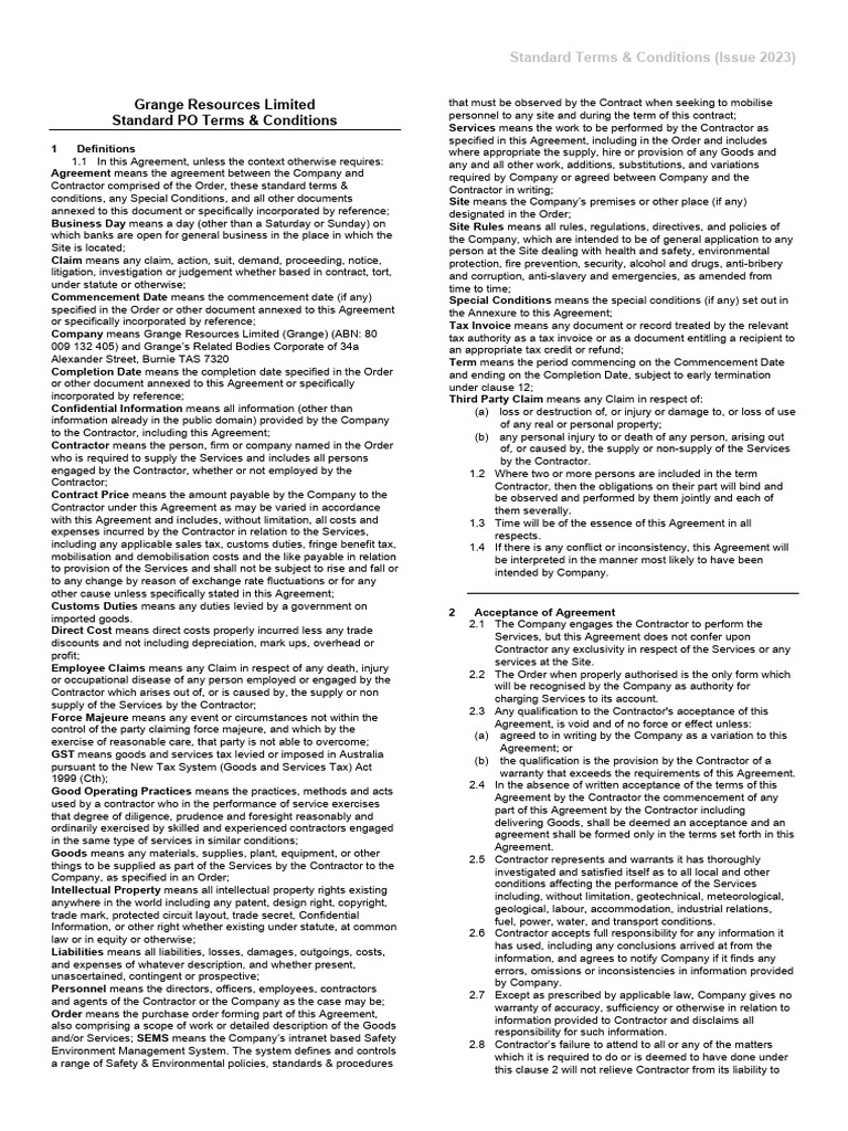 PO Terms and Conditions | PDF | Employment | Assignment (Law)