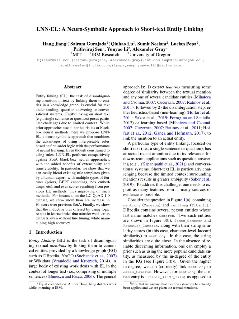 A Neuro-Symbolic Approach To Short-Text Entity Linking | PDF