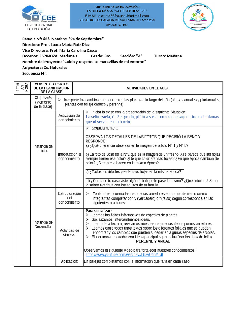 Planif. Cs. Naturales Abril | PDF