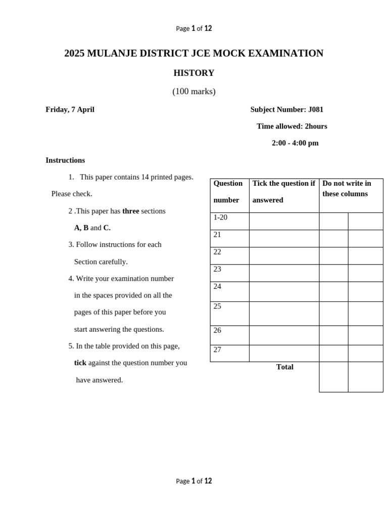 2025 Jce History Mock History Paper | PDF | Stone Age