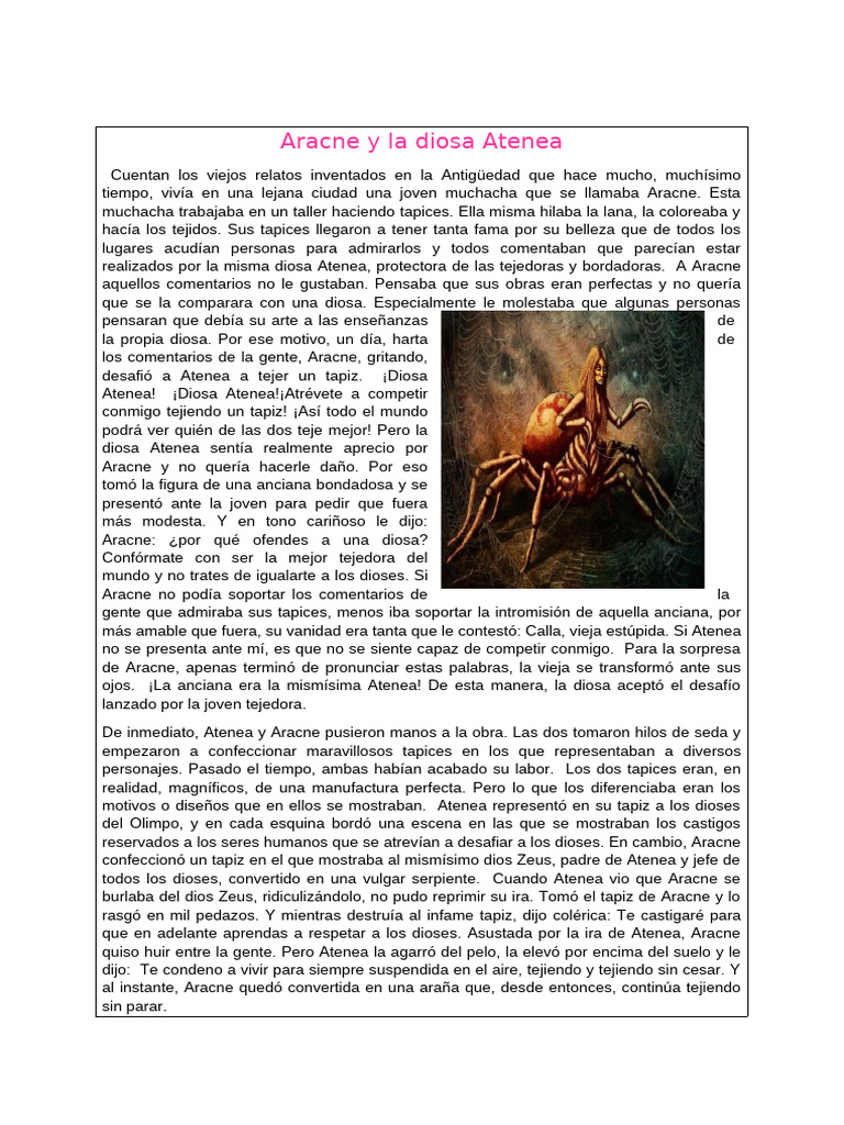 "Aracne y La Diosa Atenea" | PDF | Atenea | Tapiz