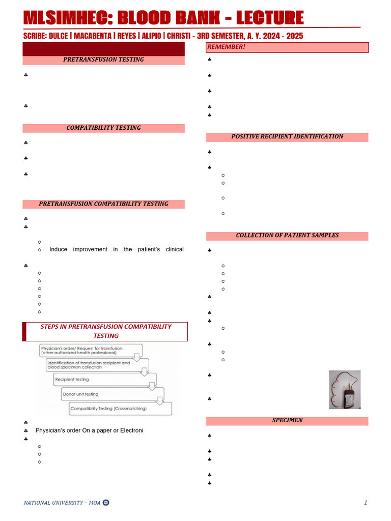Pretransfusion Compatibility Testing Guide | PDF | Blood Transfusion ...