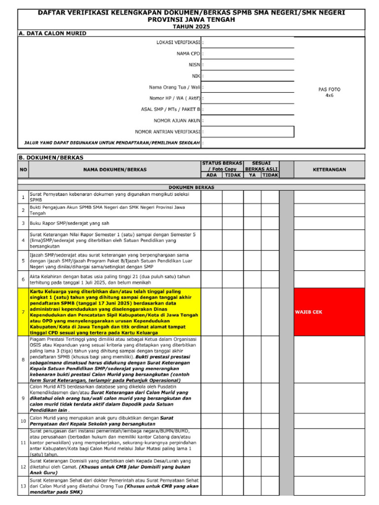 1.DAFTAR-CEKLIS-DOKUMEN-SPMB-2025 - DinProp | PDF