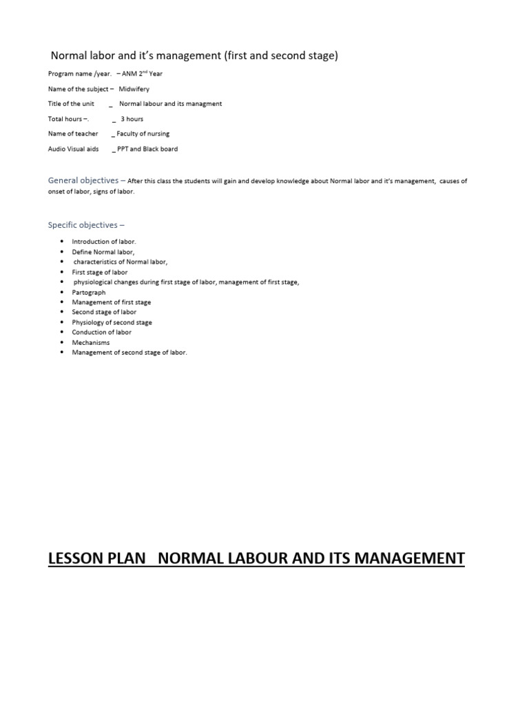 And It's Management: Normal Labor (First and Second Stage) | PDF ...