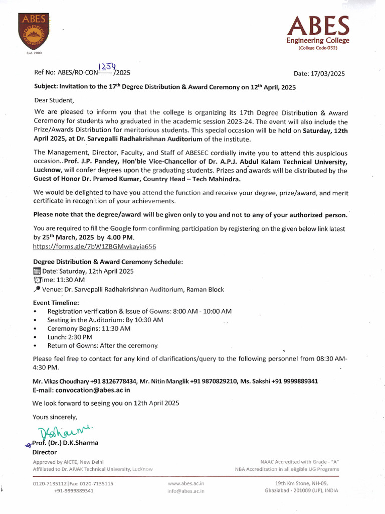 Invitation Letter Convocation | PDF