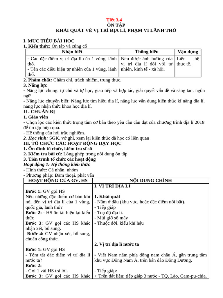 TIẾT 3-4. Khái quát về vị trí địa lí, Phạm vi lãnh thổ | PDF