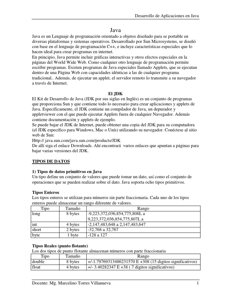 Introduccion Java | PDF | Java (lenguaje de programación) | Tipo de datos