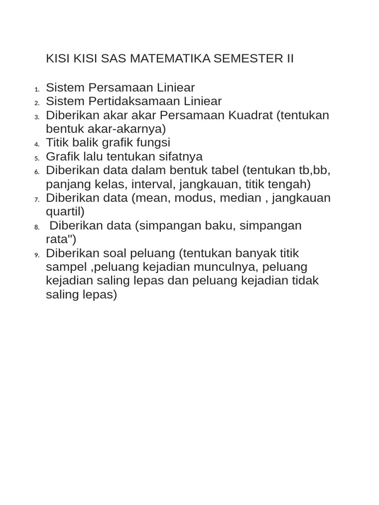 Kisi Kisi Sas MTK Ii - 250605 - 191443 | PDF