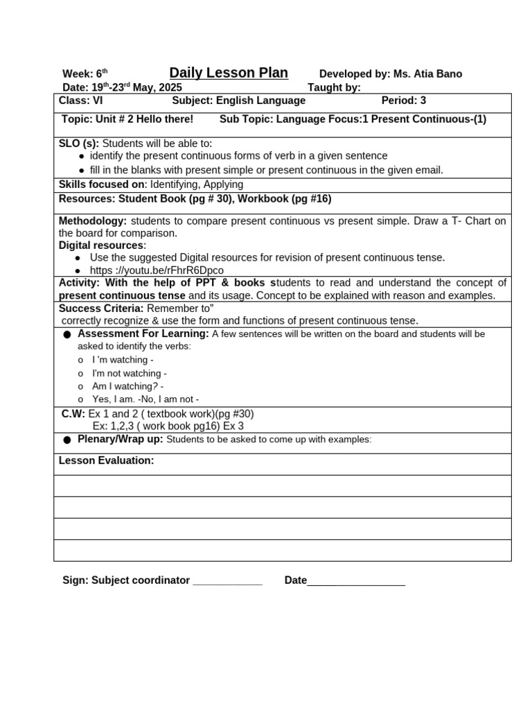 Grade 6 Week 6 English Lesson Plan | PDF | Subject (Grammar) | Cognition