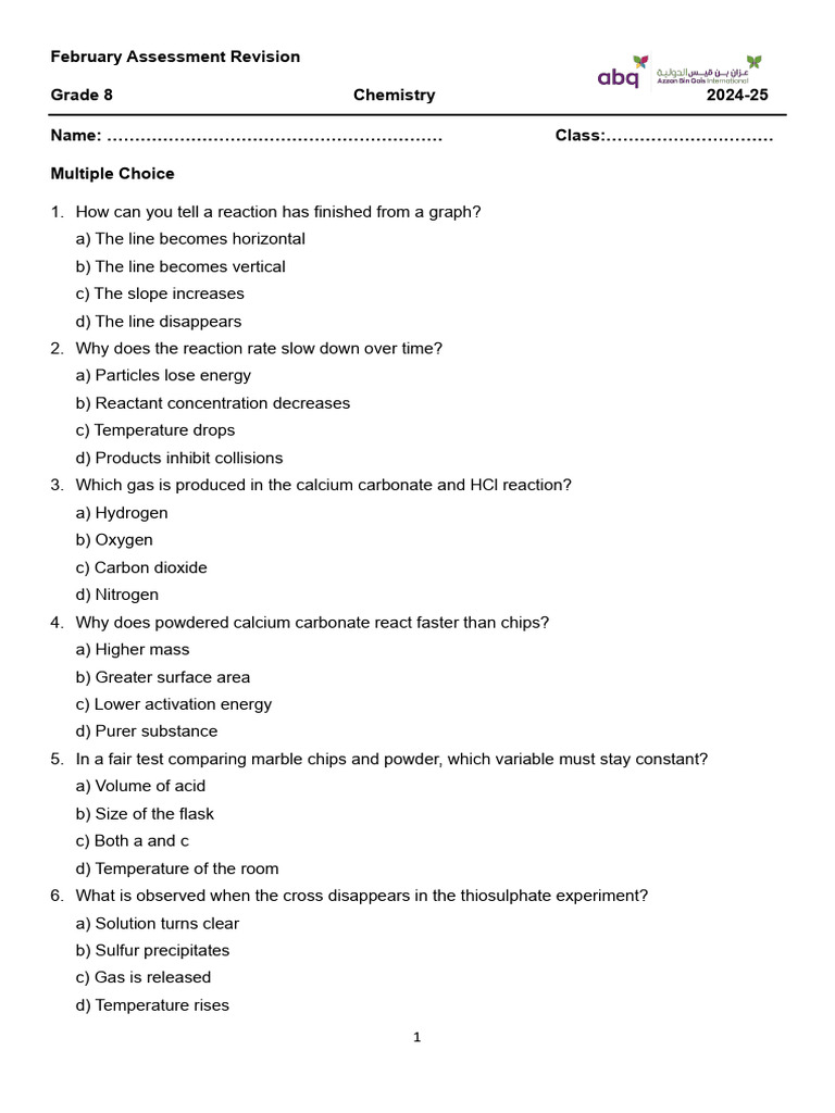 Grade 8 Chemistry Assessment Guide | PDF | Reaction Rate | Chemical ...