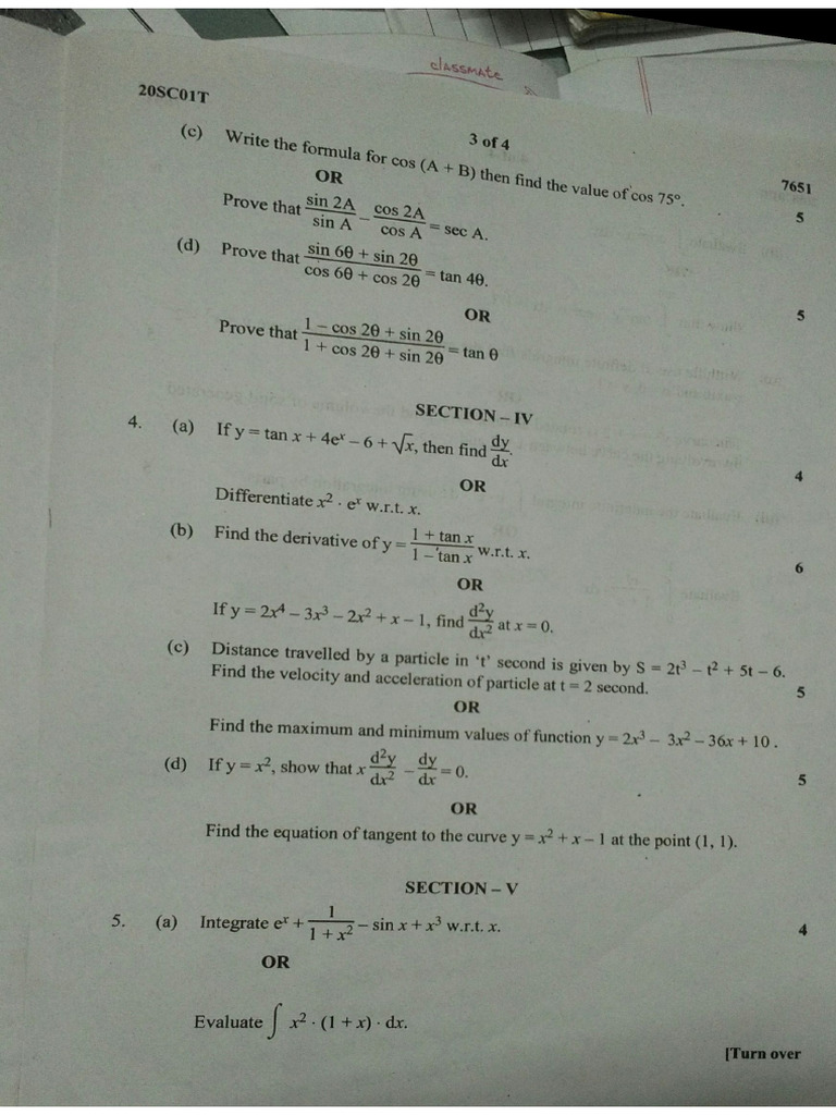 1st Sem Maths Question Paper 2023 | PDF