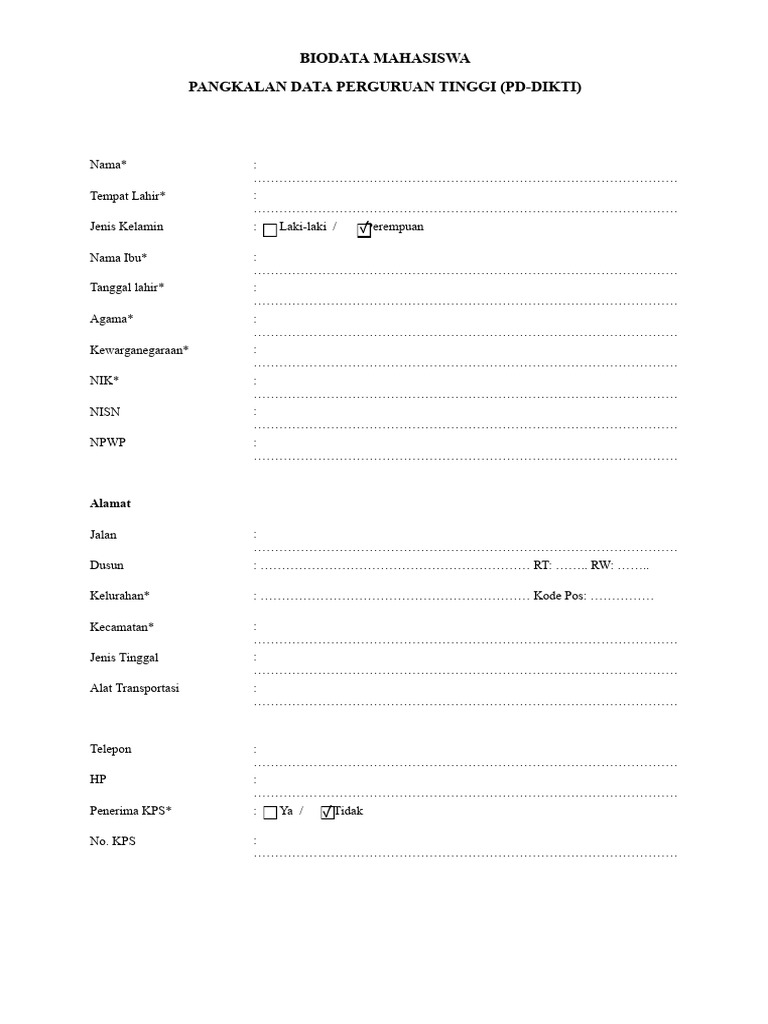 Biodata Mahasiswa | PDF